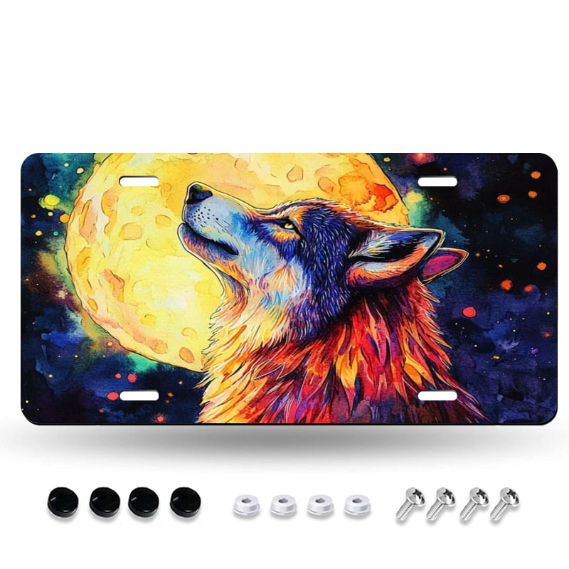 Decorative Vintage License Plate Frame, Rust-Proof Stainless Steel-Wolf ...
