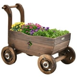 Costway Decorative Wagon Cart Plant Flower Pot Stand Wooden Raised ...