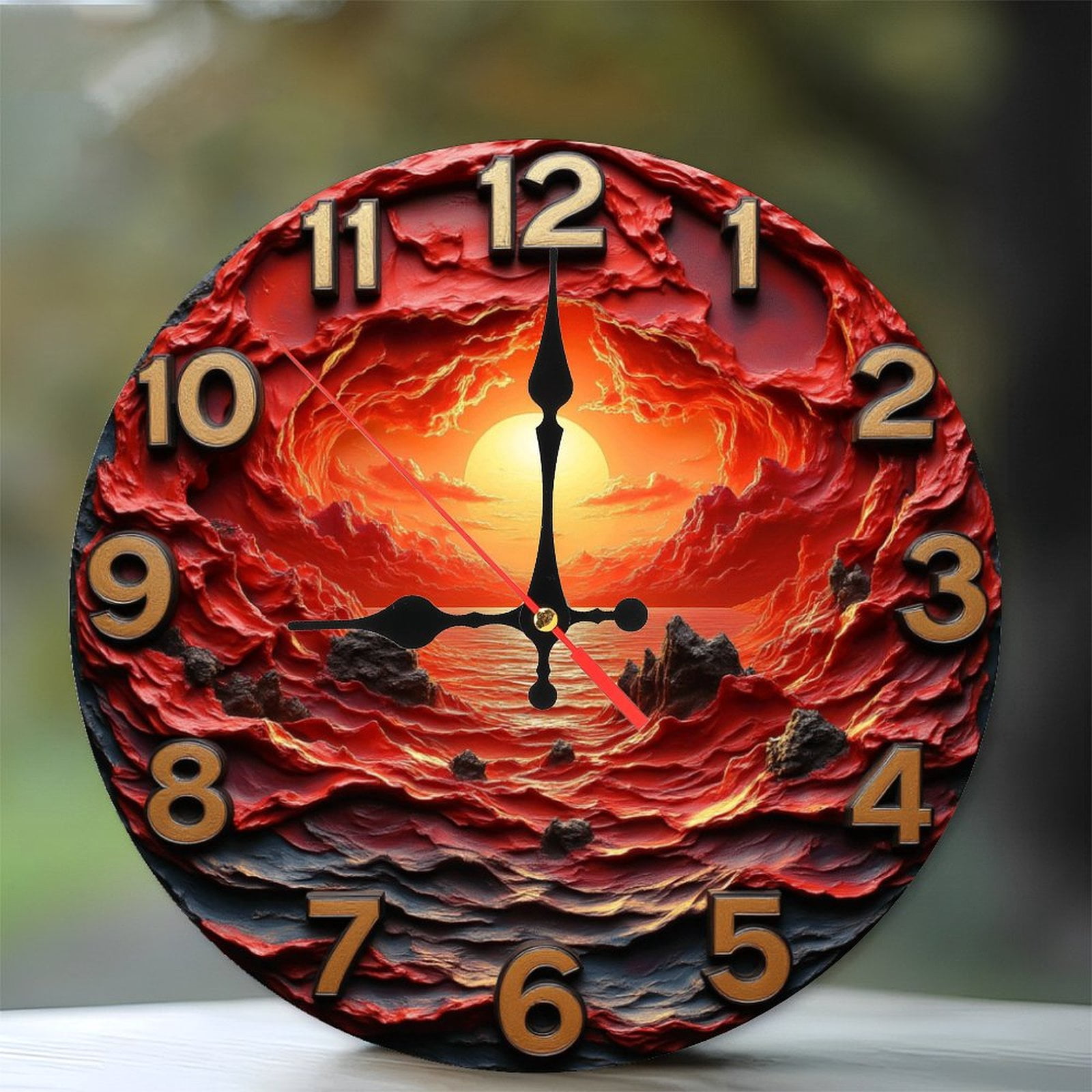 Decorative Wall Clock with Beautiful Sunset Ocean View 10-Inch Silent ...
