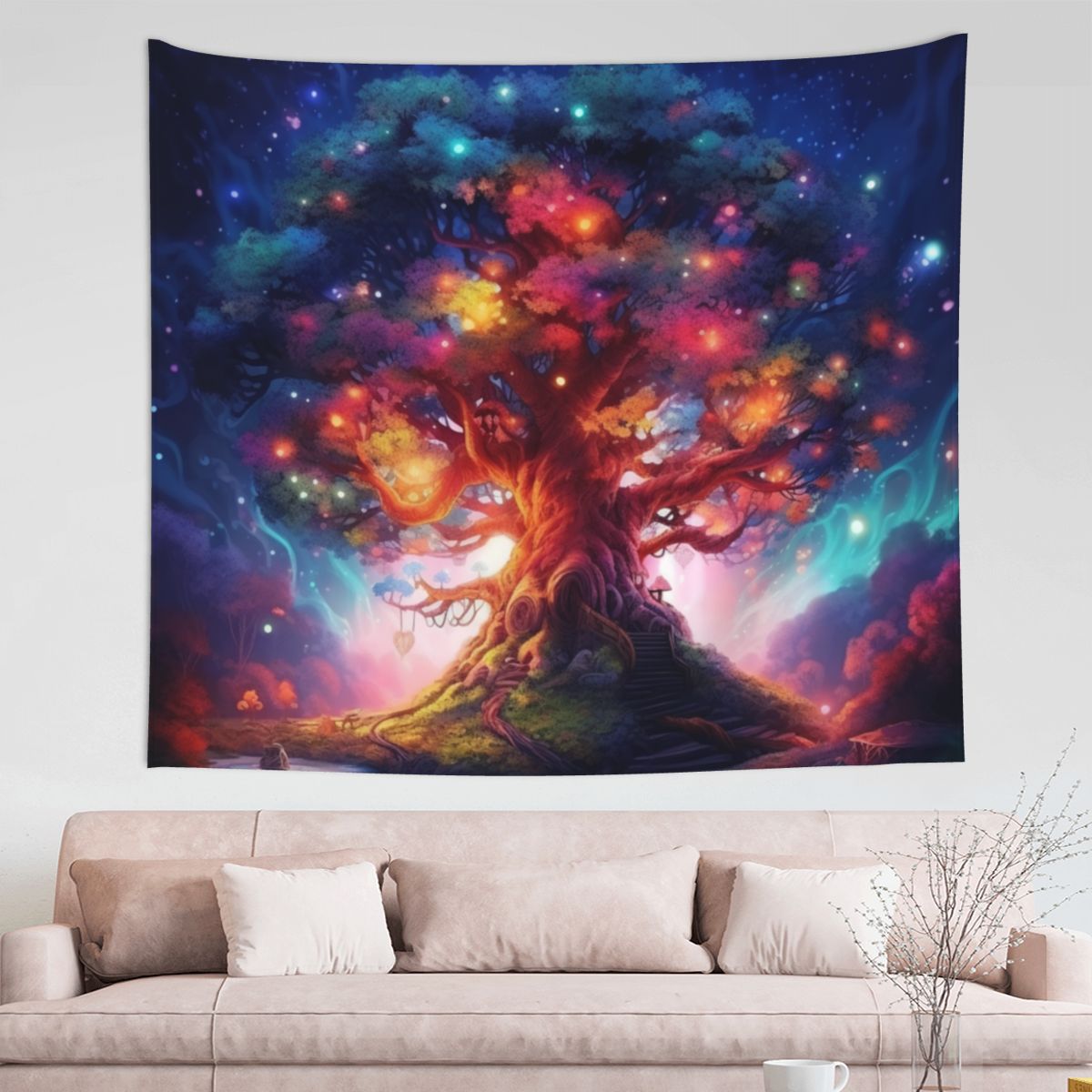 Decorative Wall Hanging Forest Tapestry Tree of Life Psychedelic Elves ...