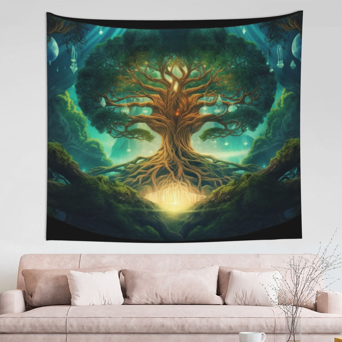 Decorative Wall Hanging Forest Tapestry Tree of Life Psychedelic Elves ...