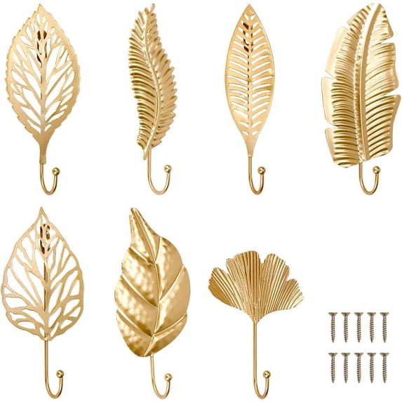 Decorative Wall Hooks Leaves Hooks, Gold Hanging Hook Wall Mounted ...
