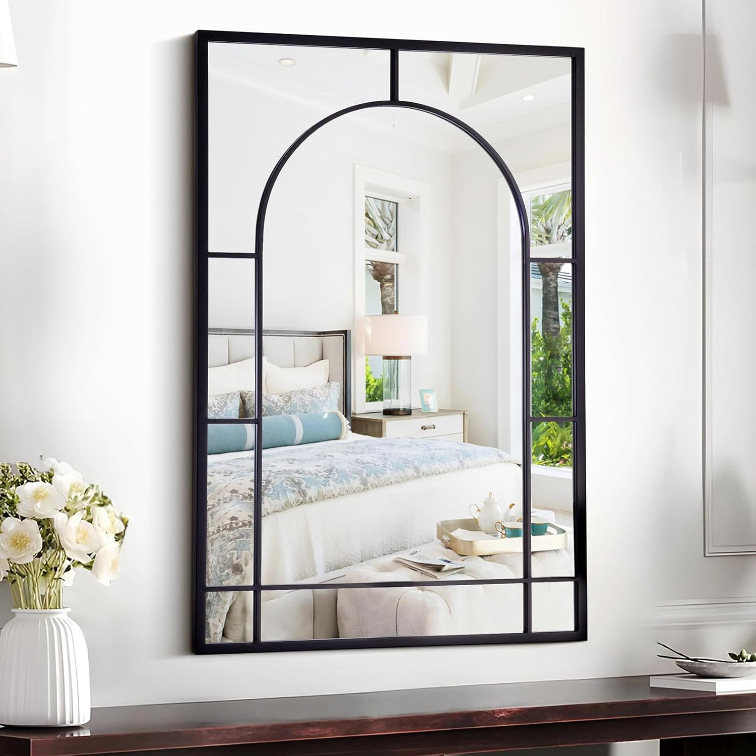 Decorative Wall Mirror, 36"x24" Large Black Mirror with Retangular and ...