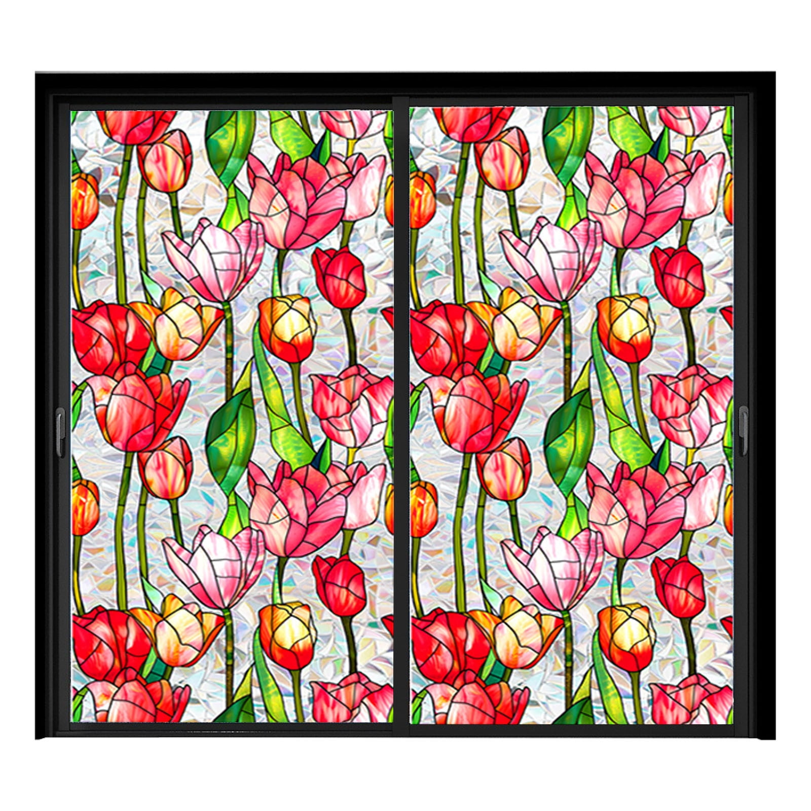 Decorative Wallpaper No Glue Rainbow Floral Static Cling Window Film ...
