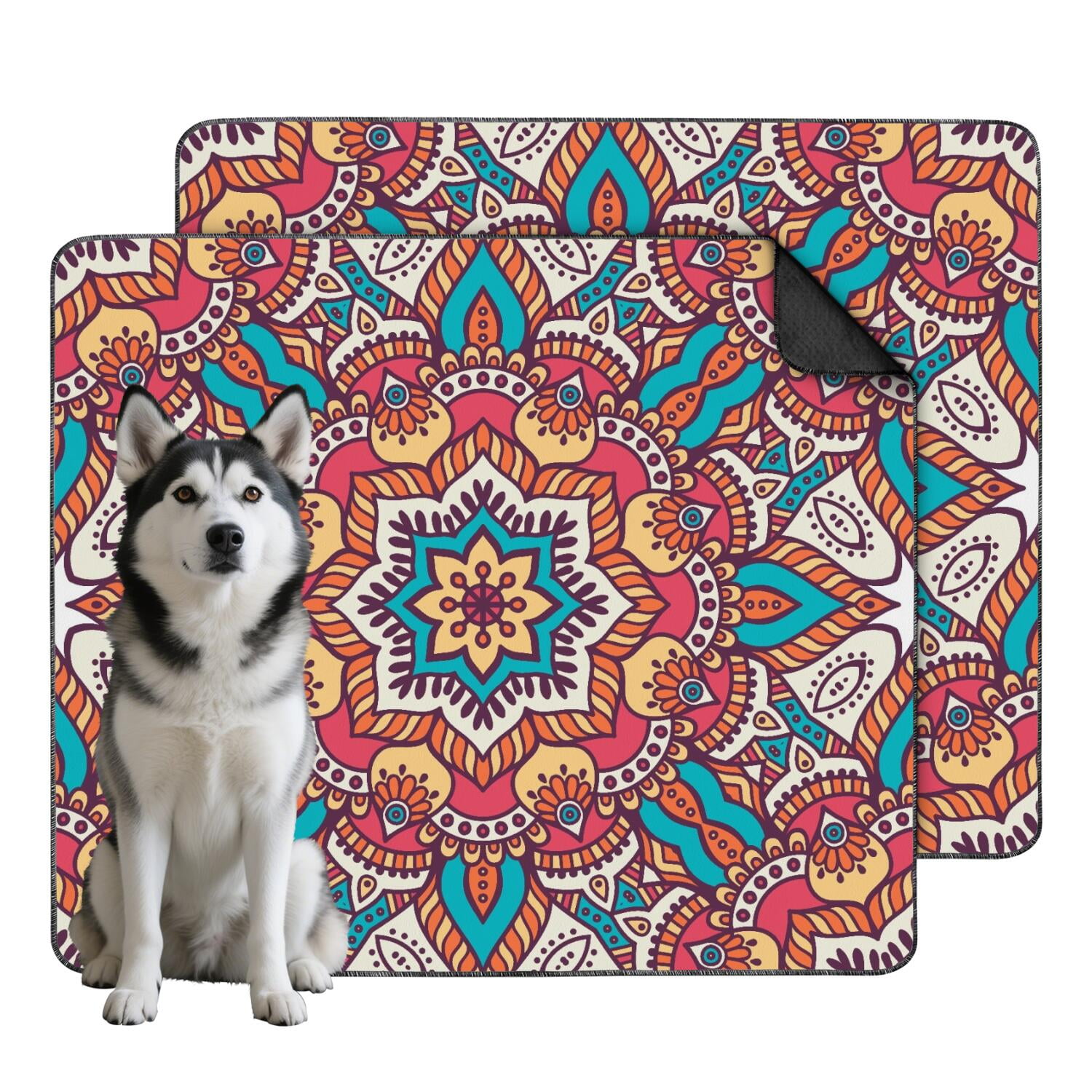 Decorative Washable Puppy Pads, 35" x41" Mandala Pattern Pet Mat, Non ...