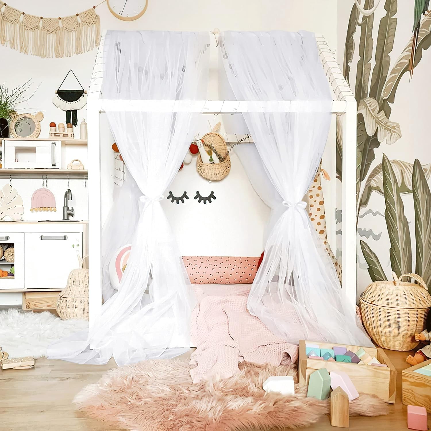 White Voile Sheer Bed Canopy, 114x180 Inch Kids Room Drape Scarf for ...