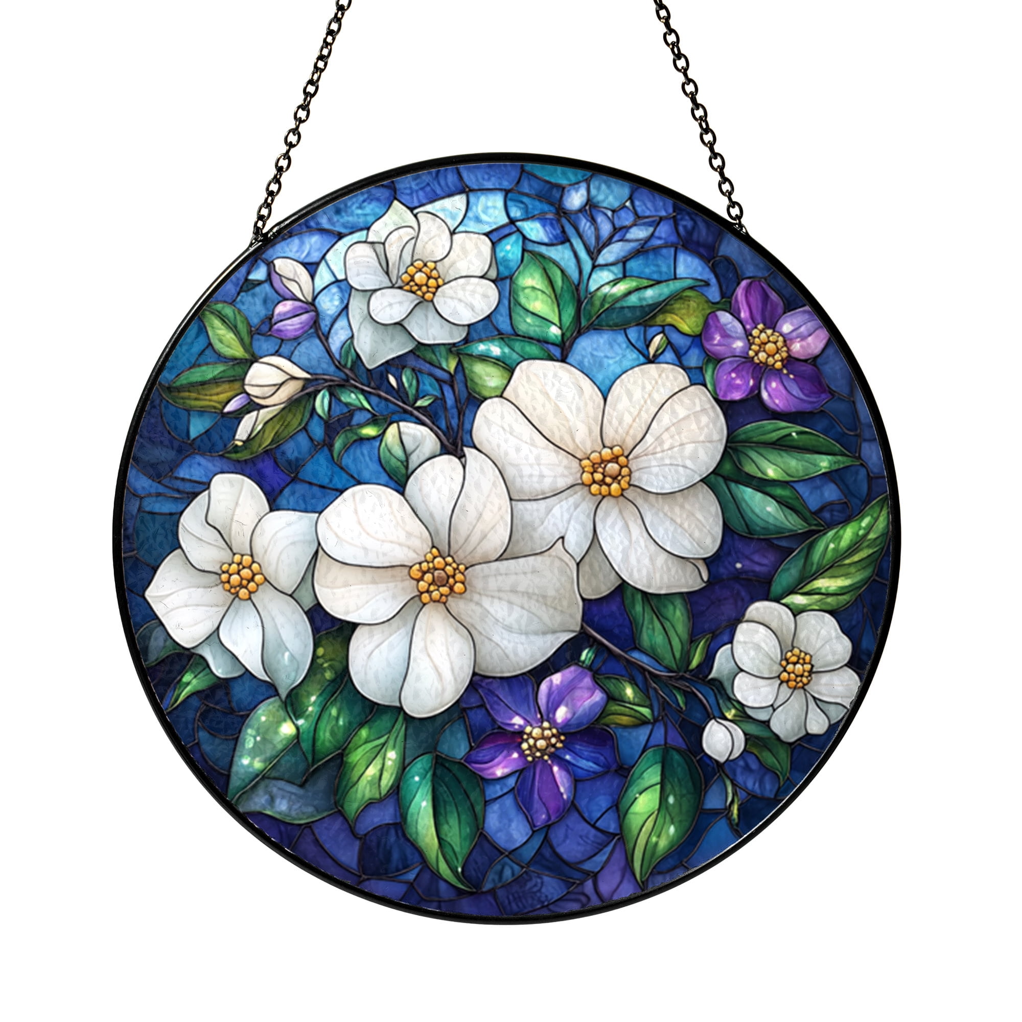 Decorative White Floral Stained Glass Suncatcher – Window Hanging ...