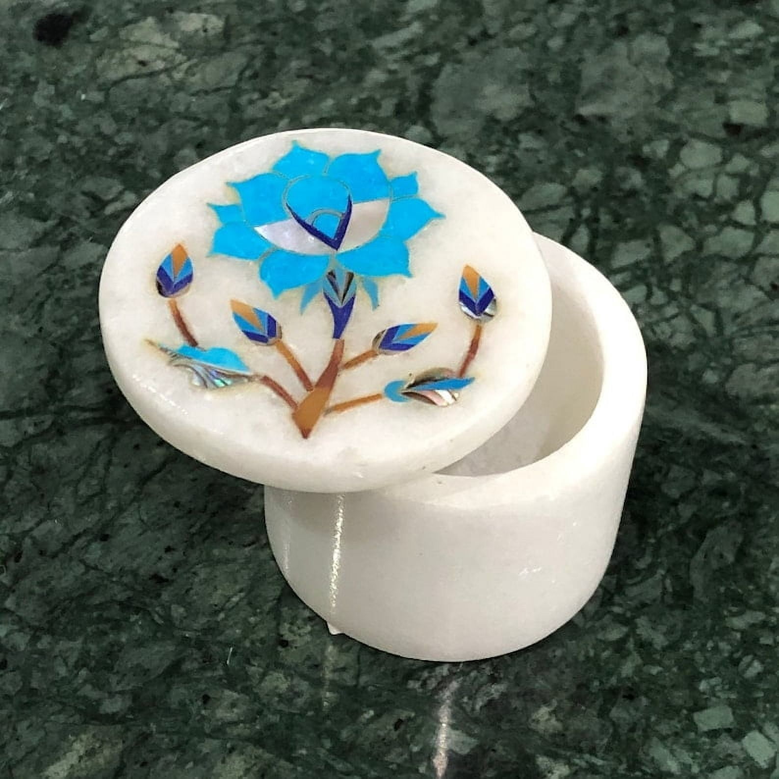 Decorative White Marble Trinket Box with Floral Inlay – Elegant Pietra ...