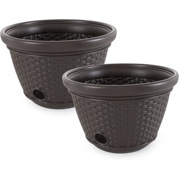 Decorative Wicker Garden Hose Holder Pot with 4 Drain Holes for 100 ...