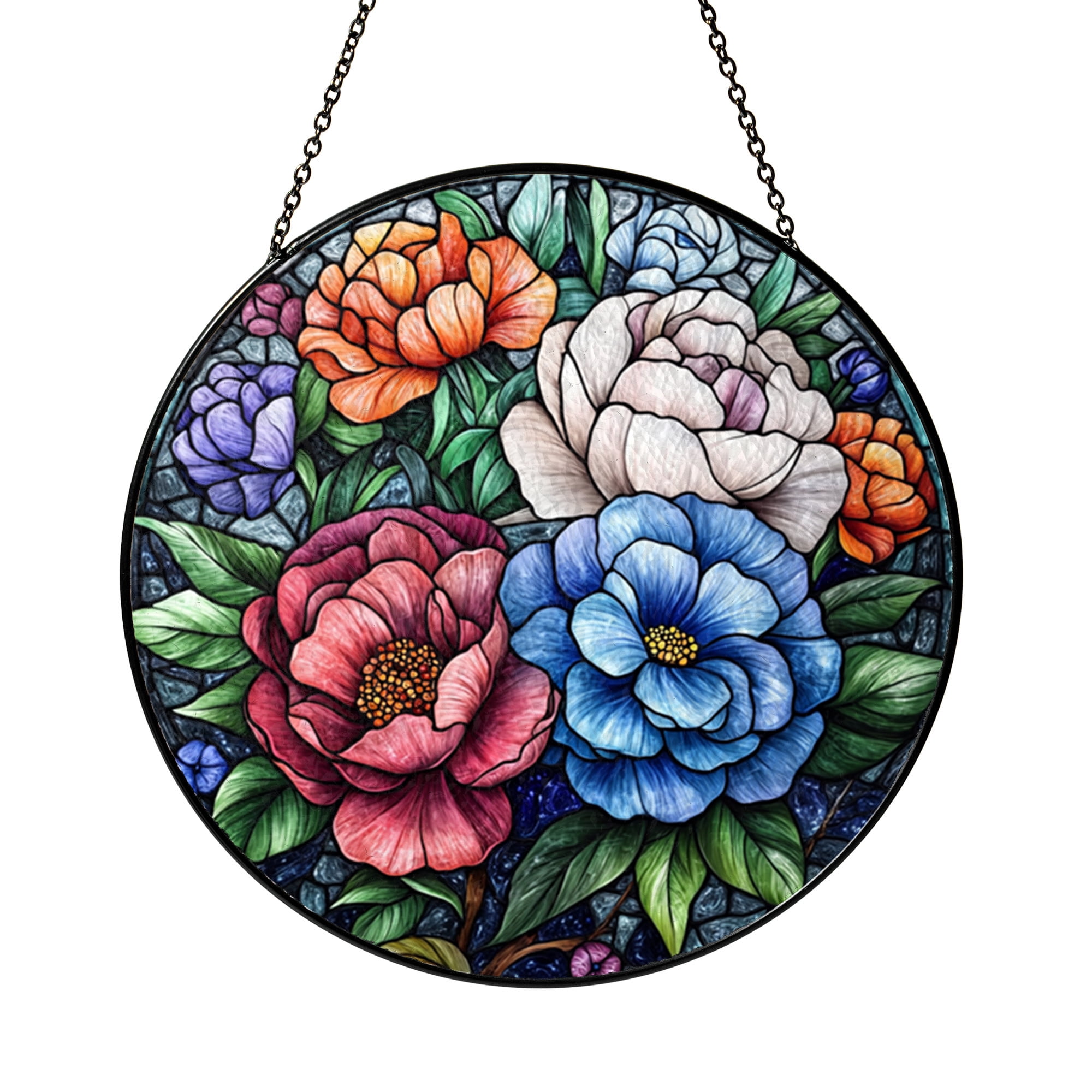 Decorative Wildflower Flower Bouquet Window Hanging Stained Glass Style ...