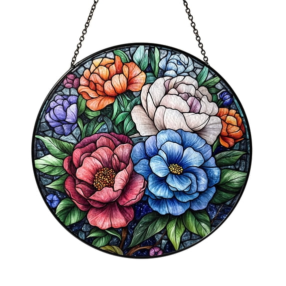 Decorative Wildflower Flower Bouquet Window Hanging Stained Glass Style ...