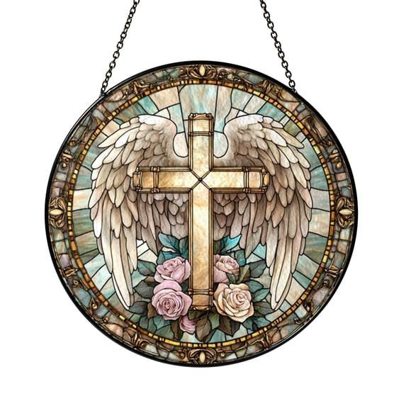 Decorative Wings and Roses Glass Suncatcher Window Hanging, Stained ...