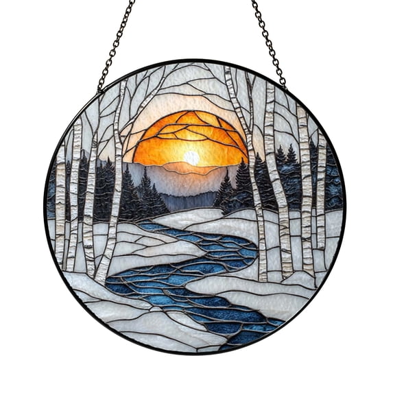 Decorative Winter Snow Stained Glass Style Suncatcher, Seasonal Window ...