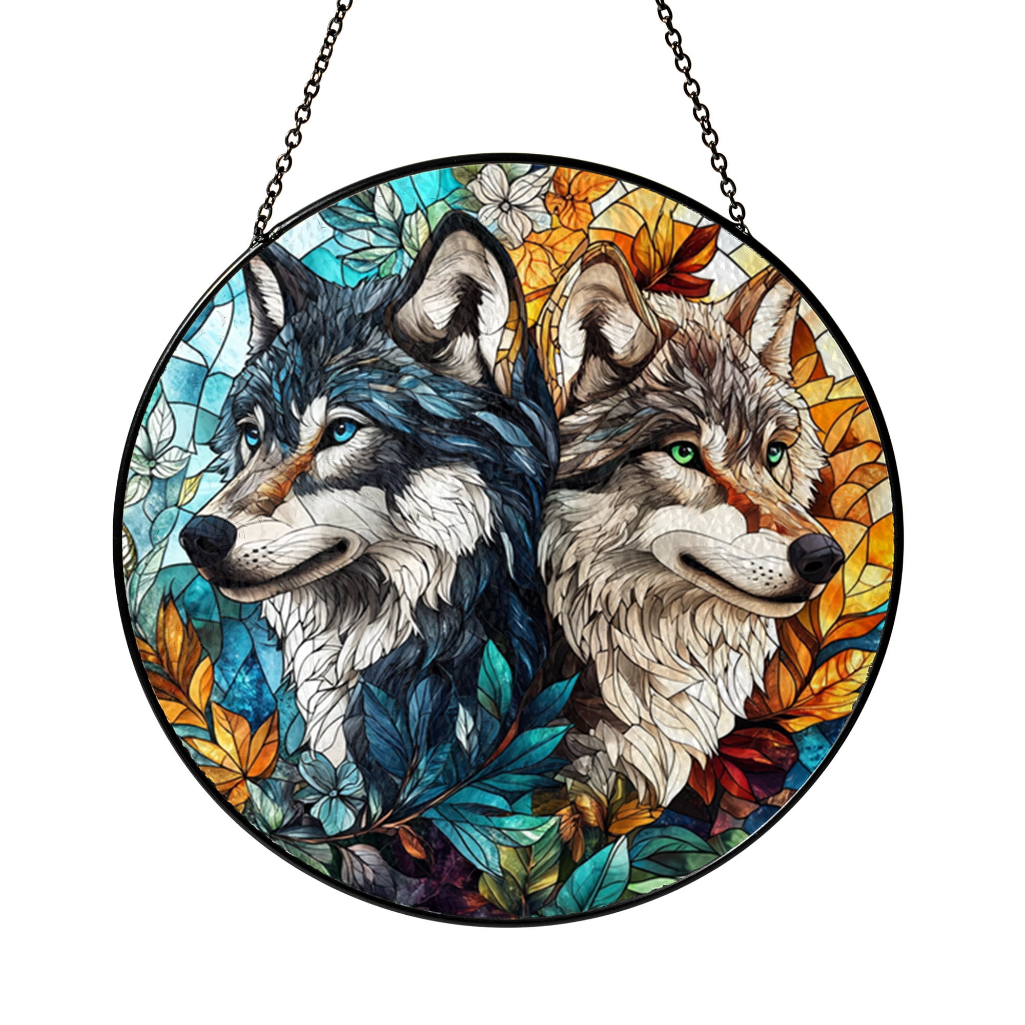 Decorative Wolf Pack Faux Stained Glass Window Cling, Glossy Double ...