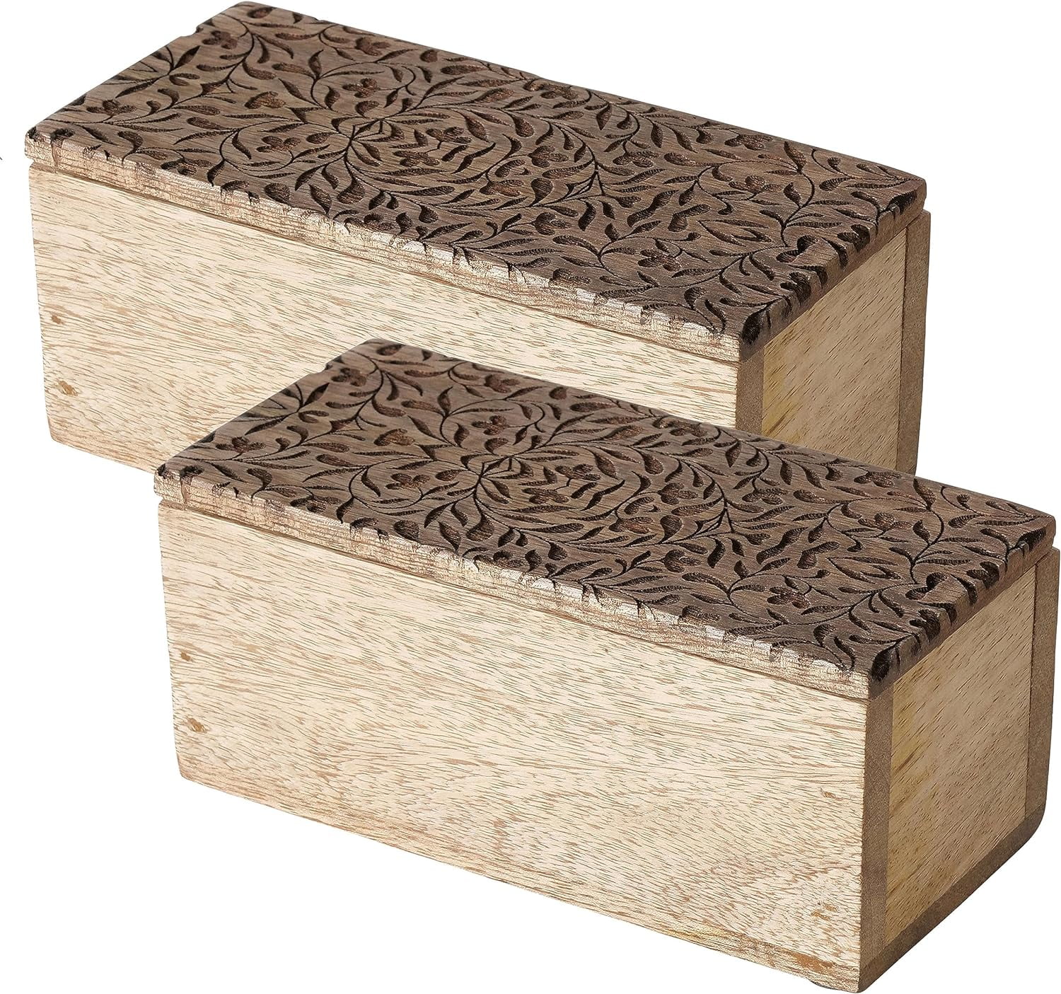 Decorative Wood Boxes, Set of 2, Carved Leaf and Vine Details ...