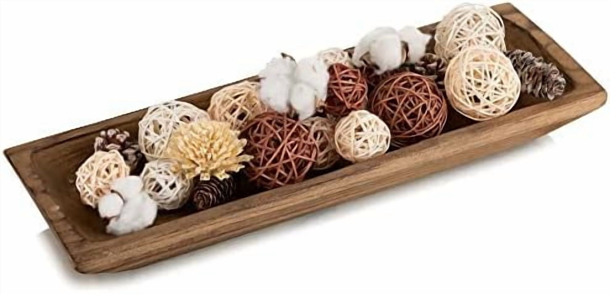 Decorative Wood Dough Bowl: Large Long Wooden Bowl for Entry Way Table ...