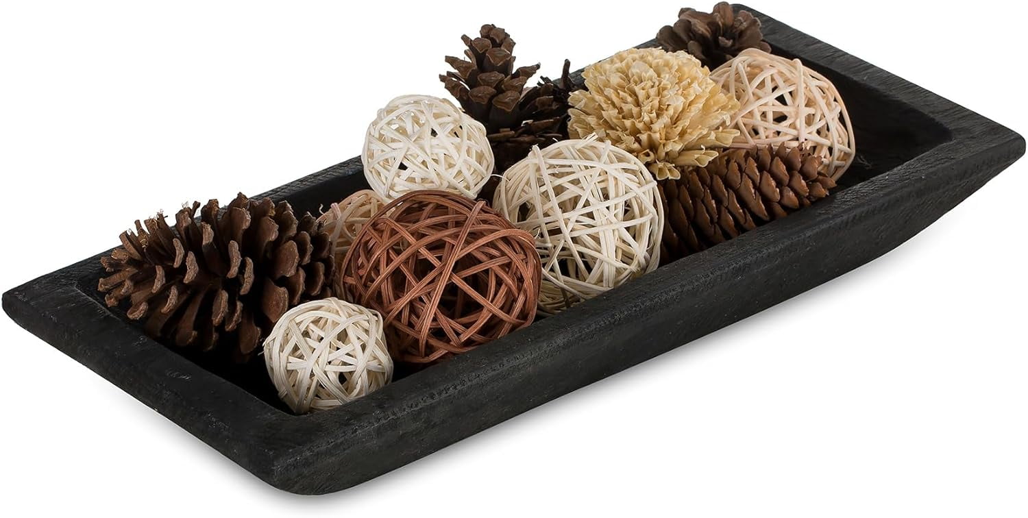 Decorative Wood Dough Bowl: Long Wooden Centerpiece Table Decorations ...