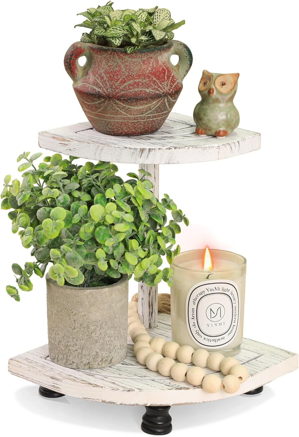 Decorative Wood Riser for Display, 2-Tier Farmhouse Corner Shelf for ...