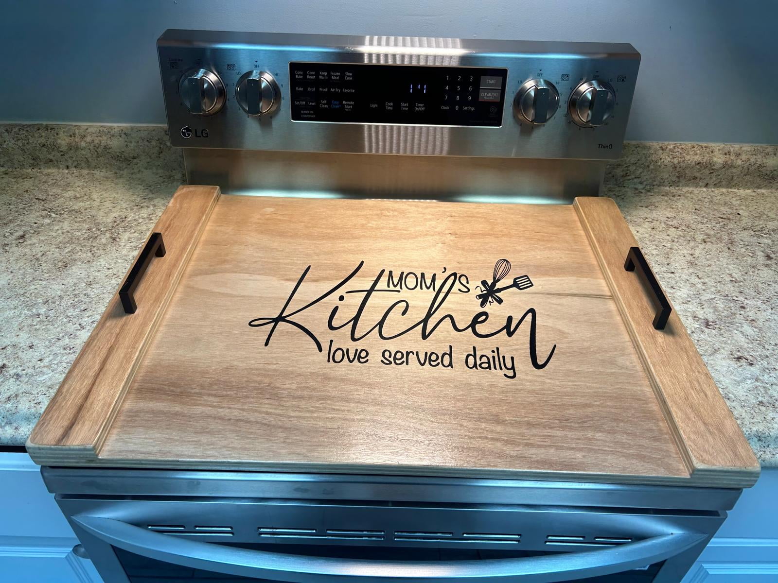 Decorative Wood Stove top cover/Noodle Board- Brown oak- "Mom's Kitchen ...