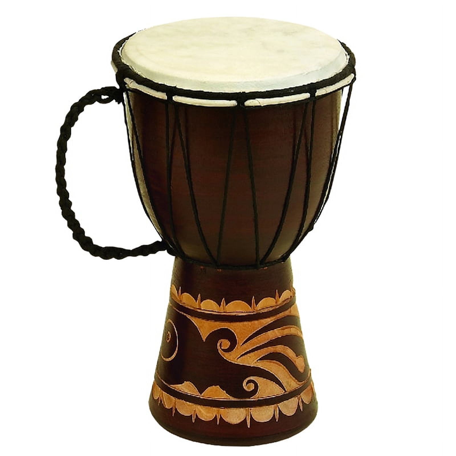 Decorative Wood and Leather Djembe Drum with Small Side Handle in Brown ...