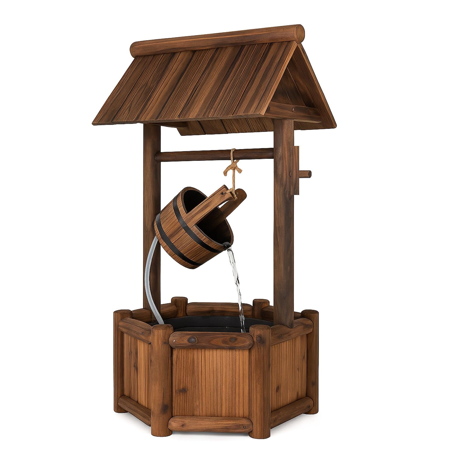 Decorative Wooden Wishing Well with Water Pump, Outdoor Waterfall ...