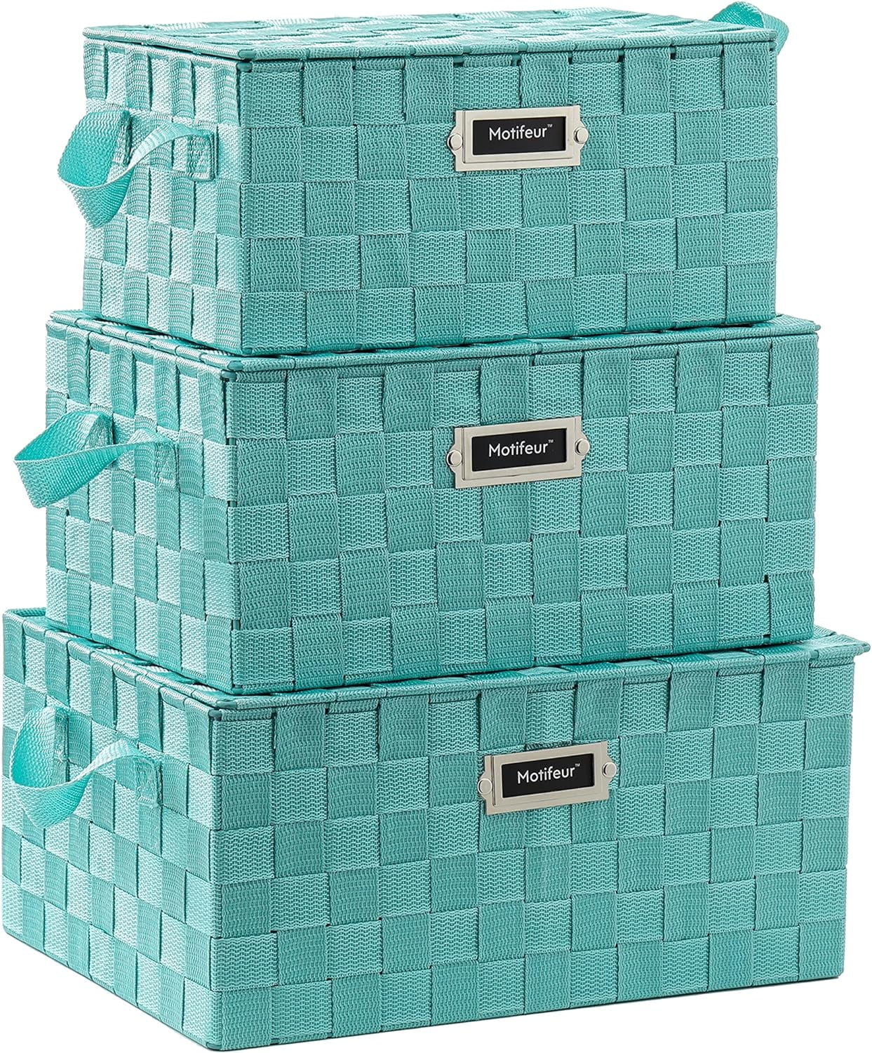 Decorative Woven Strap Baskets with Lid, Label and Strap Handles ...