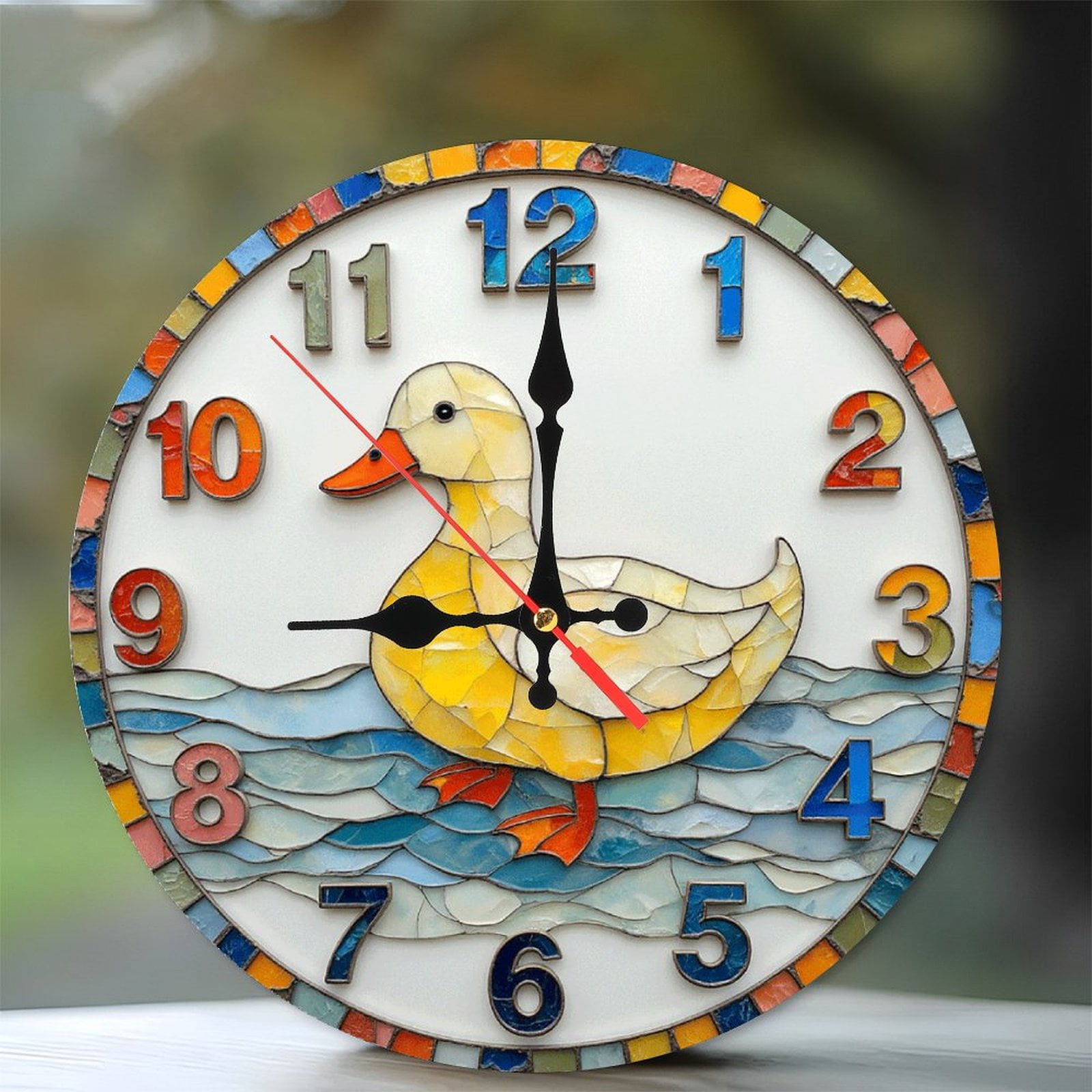 Decorative Yellow Duck Wall Clock with Mosaic Design 10-Inch Silent ...