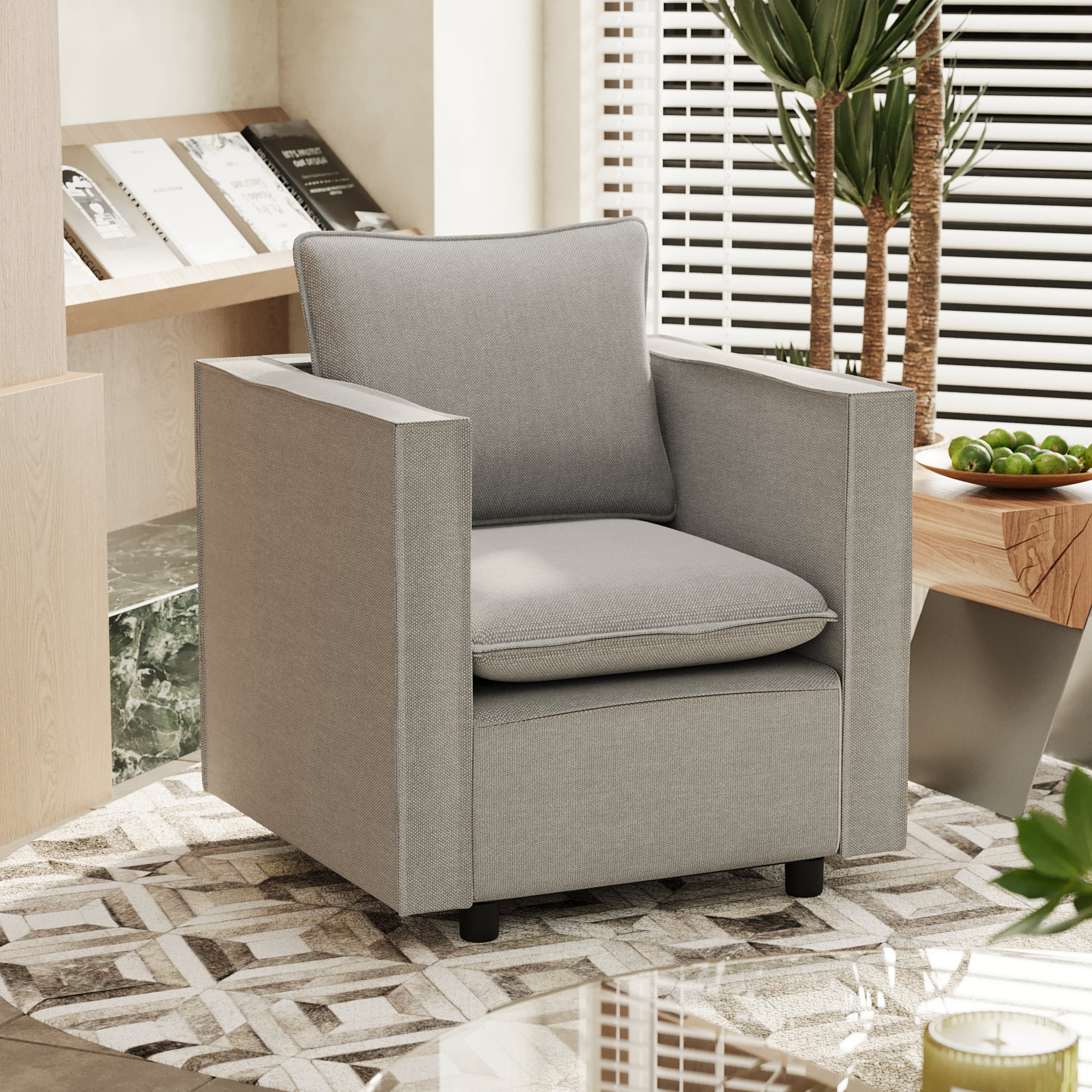 Decorative chair, comfortable gray single sofa chair, soft breathable ...