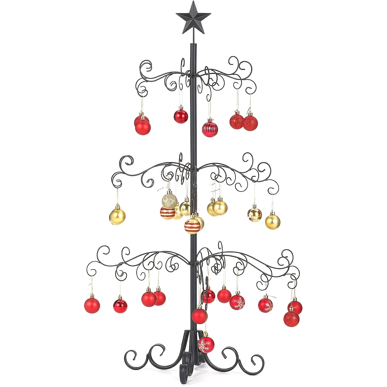 Christmas Ornament Display Tree 3-Tier Tree-Shaped Black Metal ...