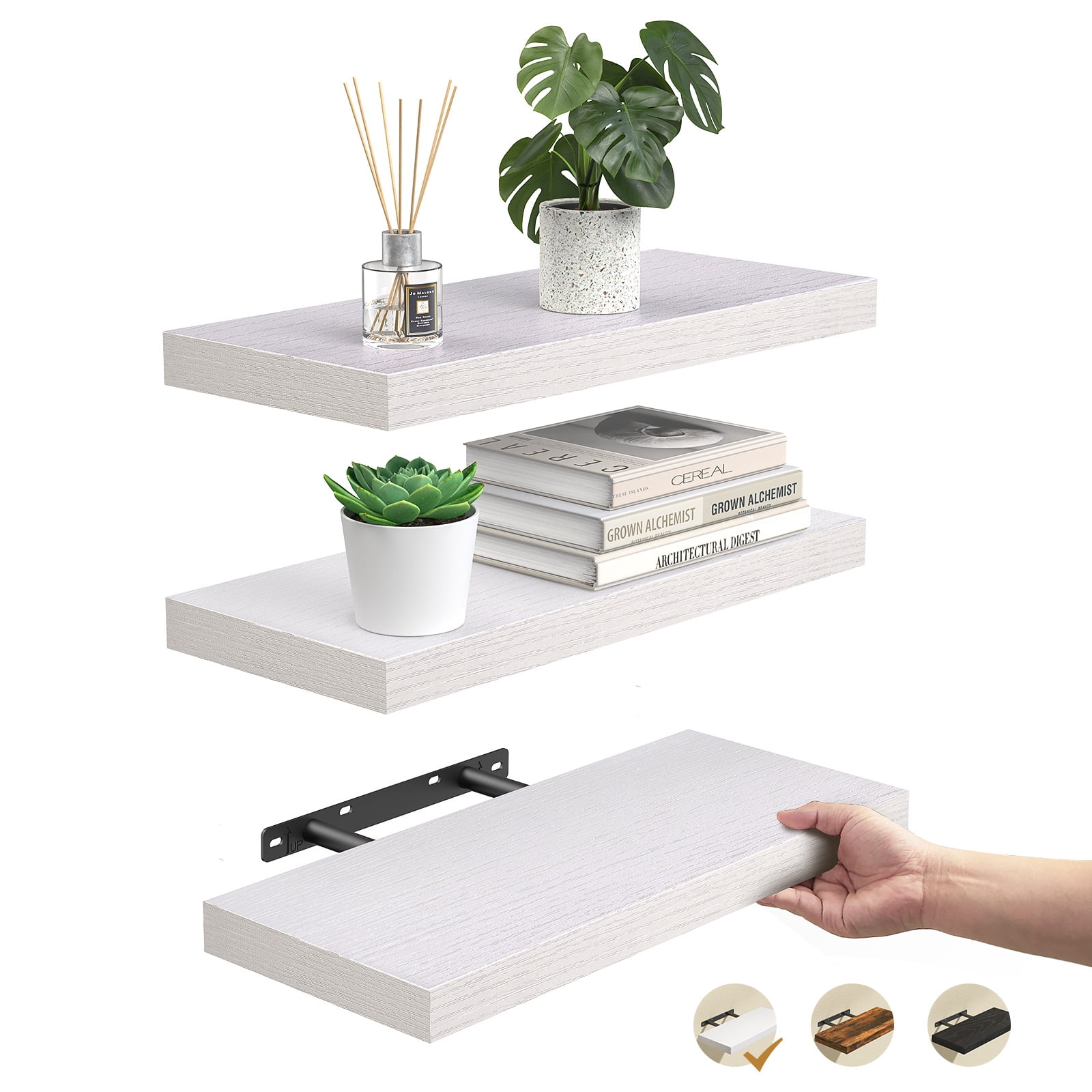 Ophanie 16 inch 3 Pack Wood Floating Shelves, Hanging Float Shelf for ...