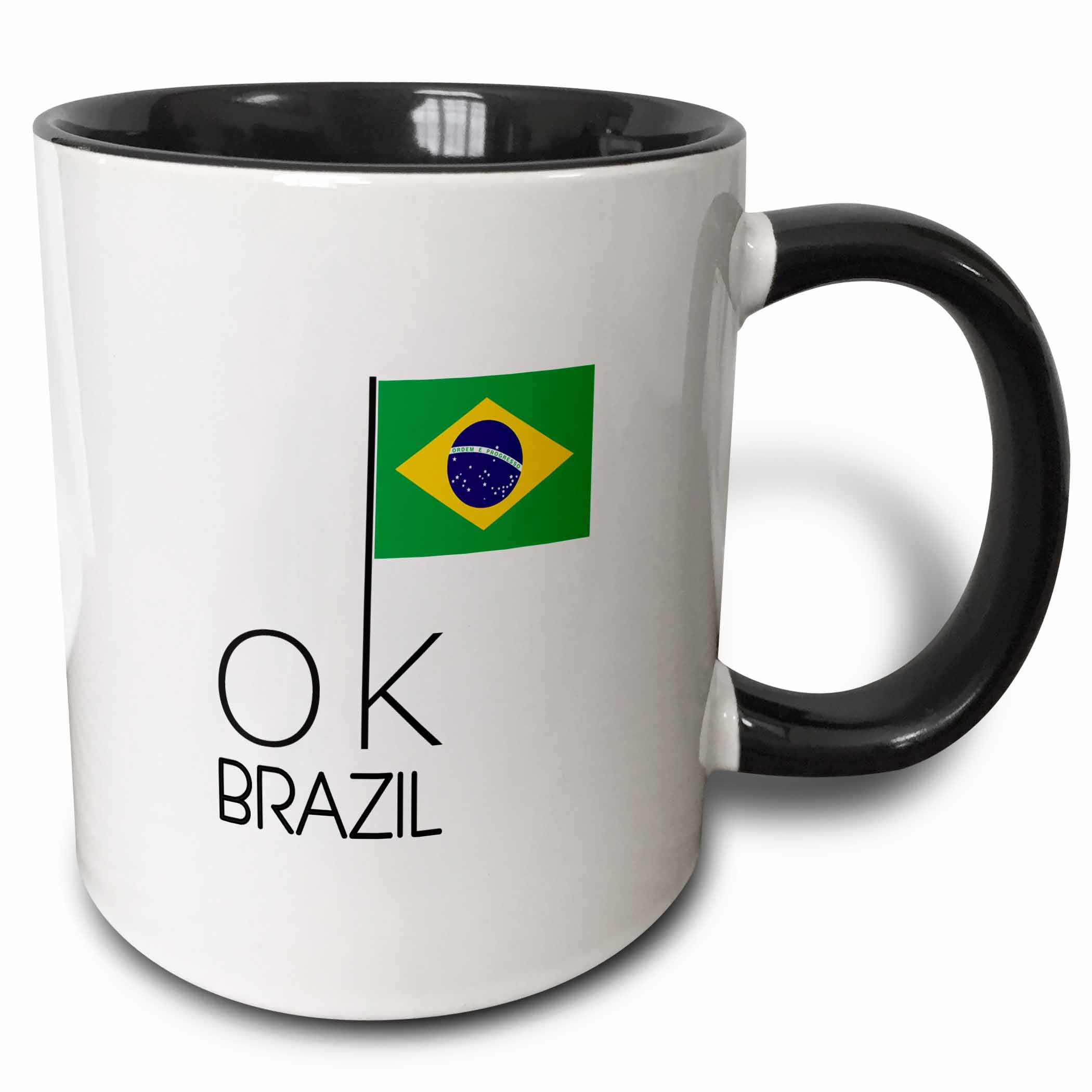 Decorative text OK Brazil and an image of the national flag 15oz Two ...