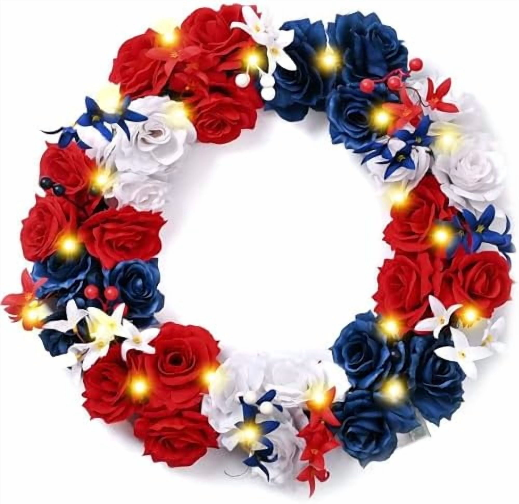 DecorbyHannah 4th of July Wreath for Front Door, 22 inch Lighted ...