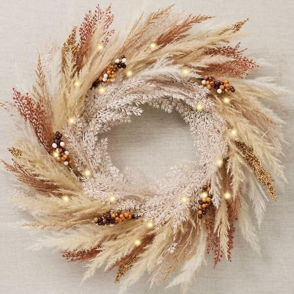 DecorbyHannah Fall Wreaths for Front Door, 24 Inch Collapsible Pre-lit ...