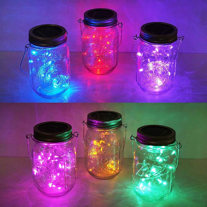Decorman Solar Mason Jar Lid Lights, 6 Pack 10 LED Waterproof String ...