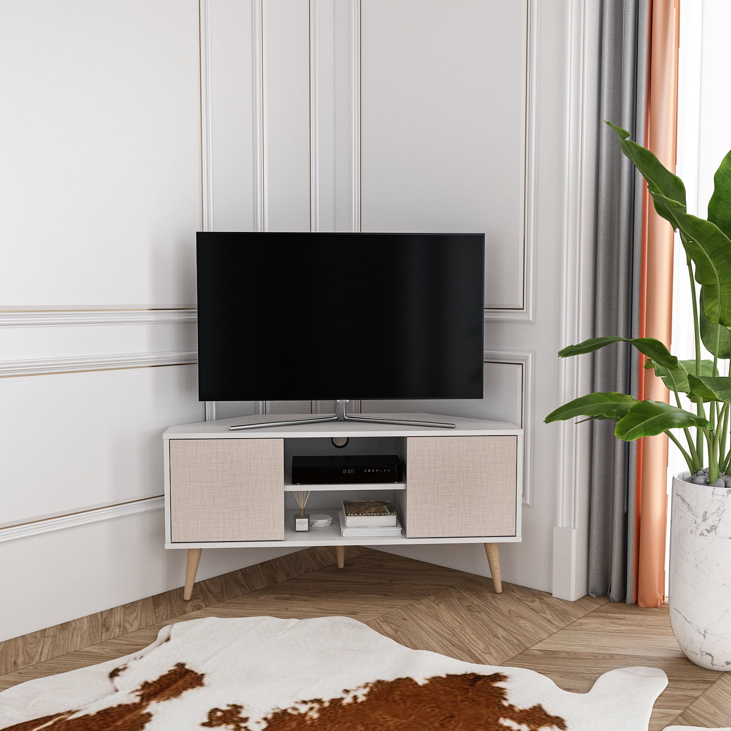 Decorotika Lesson 47" Wide Corner Tv Stand Beige & White for TVs up to ...