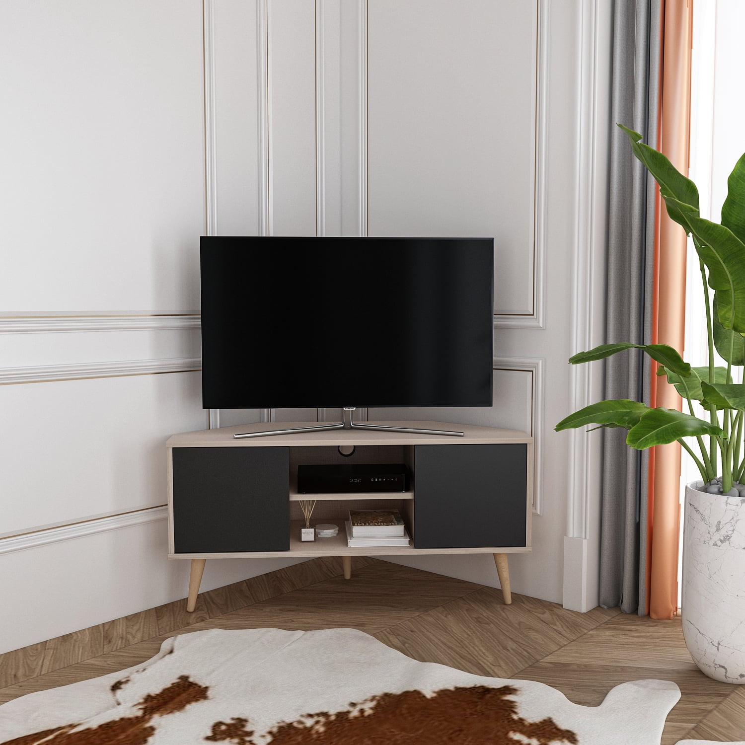 Decorotika Lesson 47" Wide Corner Tv Stand for TVs up to 55" Beige ...