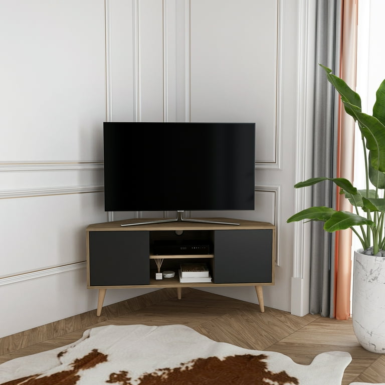 Decorotika Lesson 47 Wide Corner Tv Stand for TVs up to 55 Walnut Black Walmart