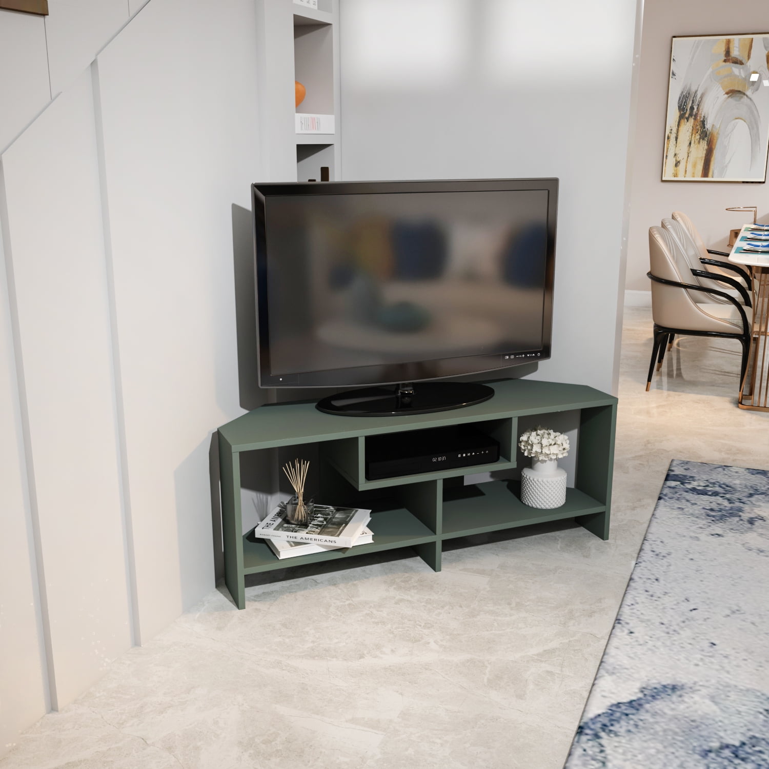Decorotika Maldiv 47 in Wide Corner TV Stand Silva Green for TVs up to ...