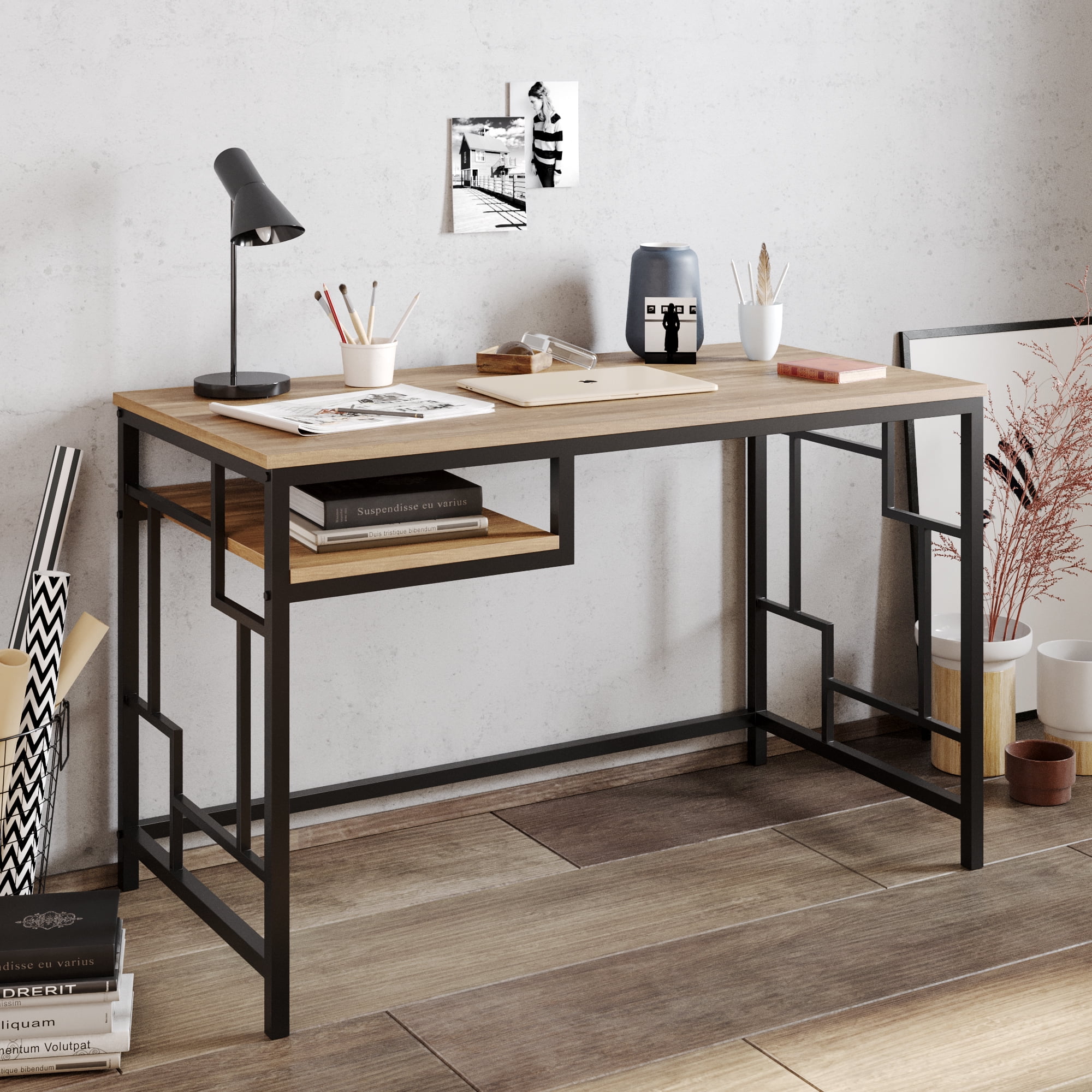 Decorotika Victory 47" Computer Desk with Shelves, Walnut Melamine ...