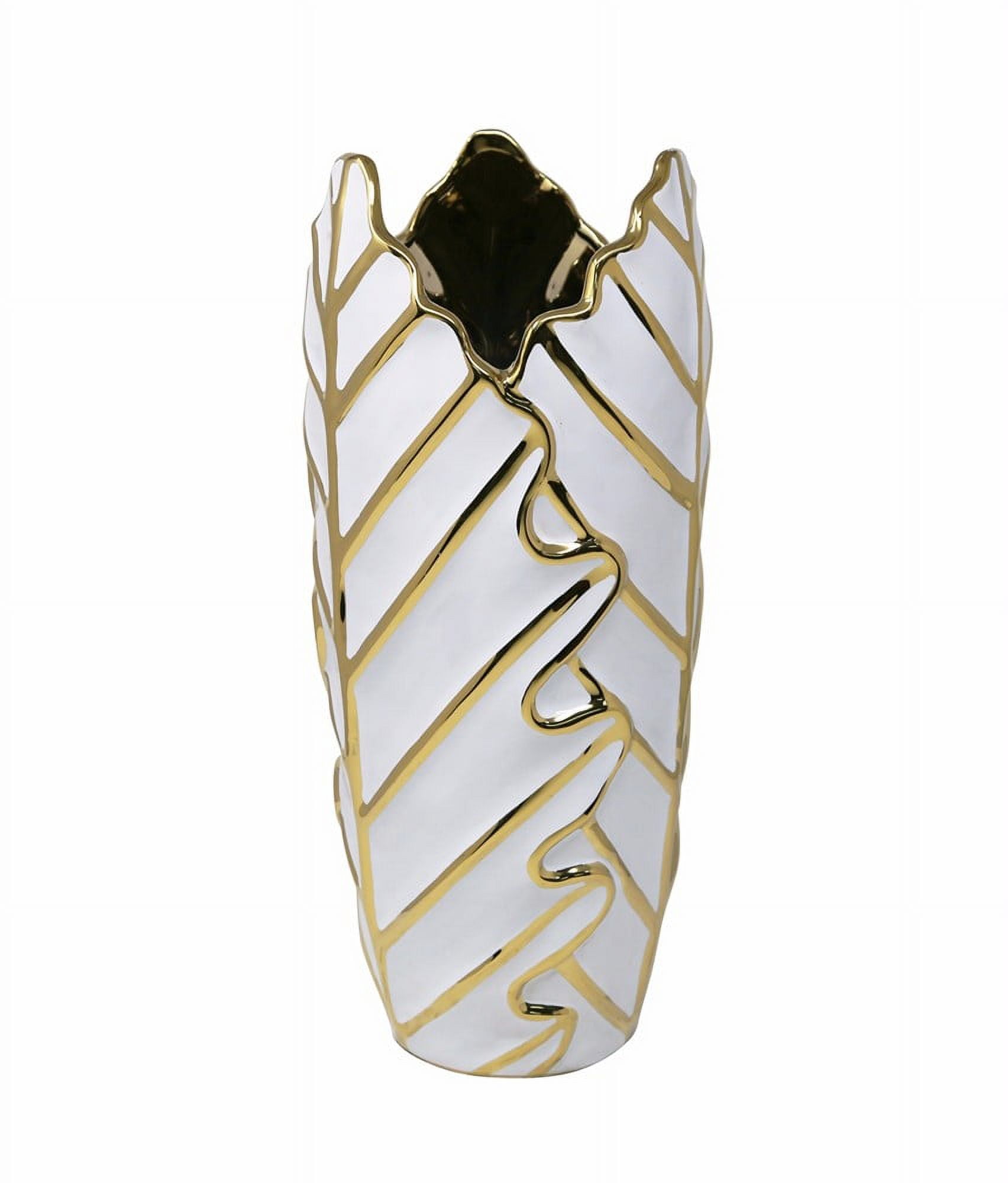 Decorously Adorning Decorative Ceramic Leaf Vase, White And Gold ...