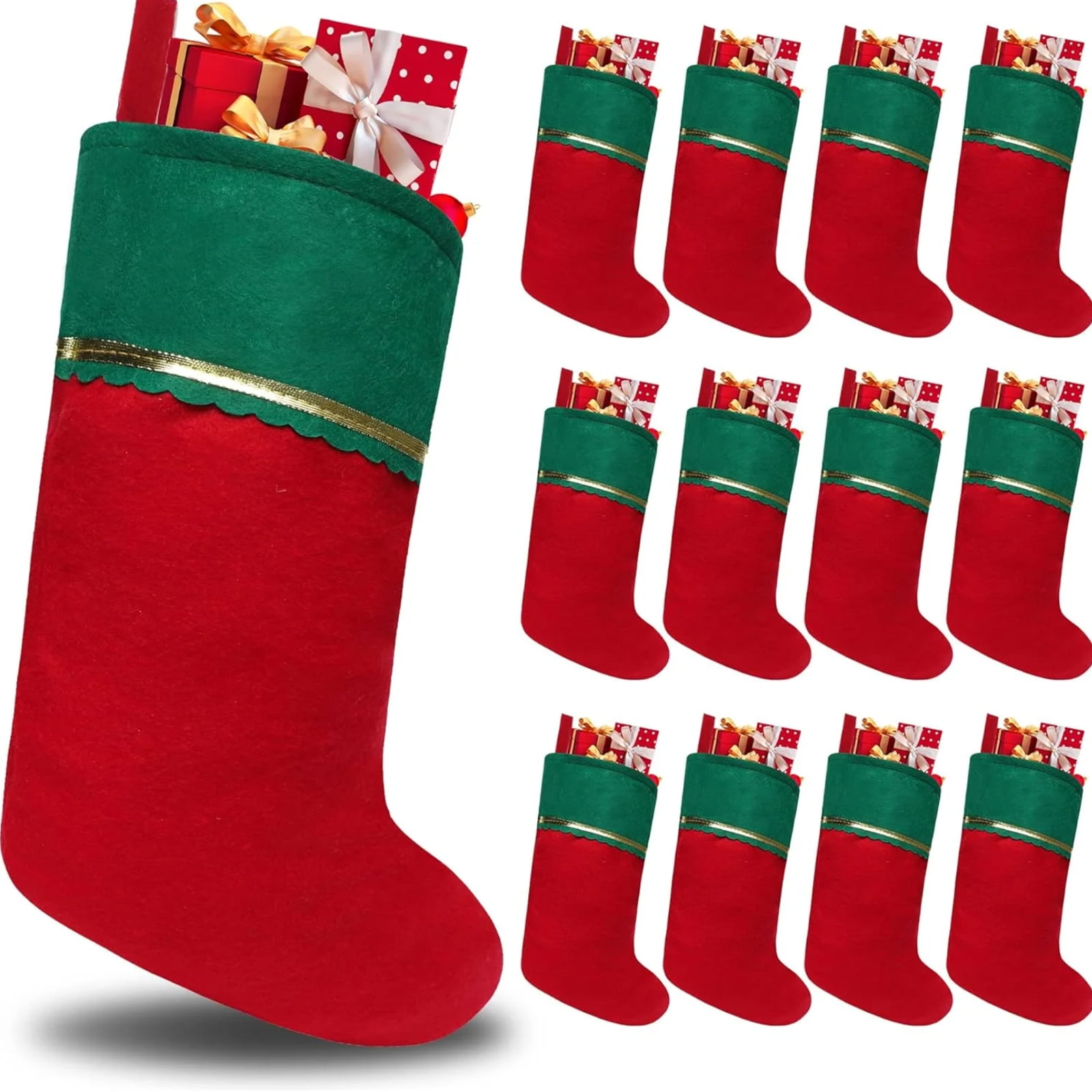 Decorr 12 Pack Bulk Christmas Stockings, 15 Inch Non-Woven Santa Socks ...