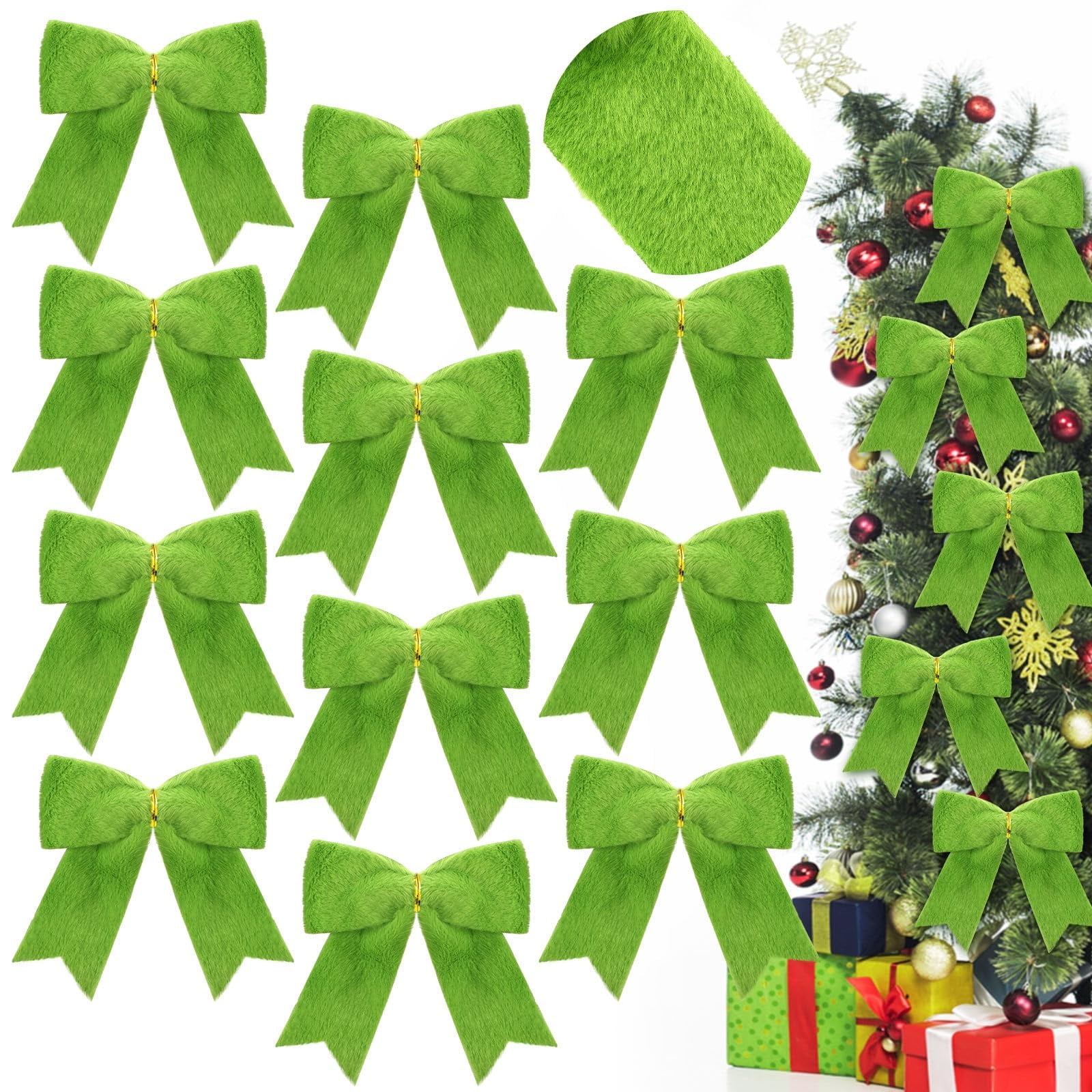 Decorr 12 Pcs Green Christmas Bows, 6 Inch Pre-Made Faux Material ...