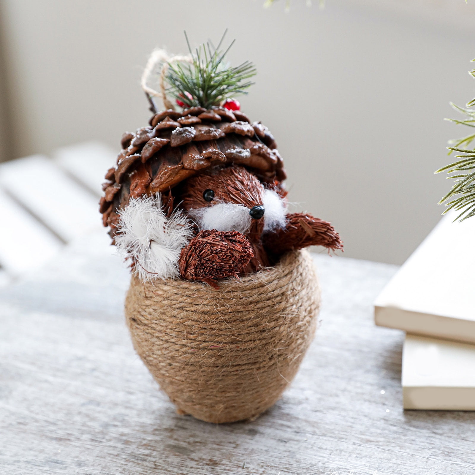 Decorr 1Set Wooden + Straw Christmas Desktop Ornament (Wooden Squirrel ...