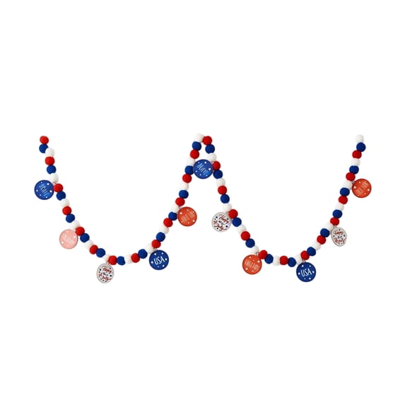 Decorr 74" 4th of July Garland, Red White Blue Pom Pom Garland with USA ...