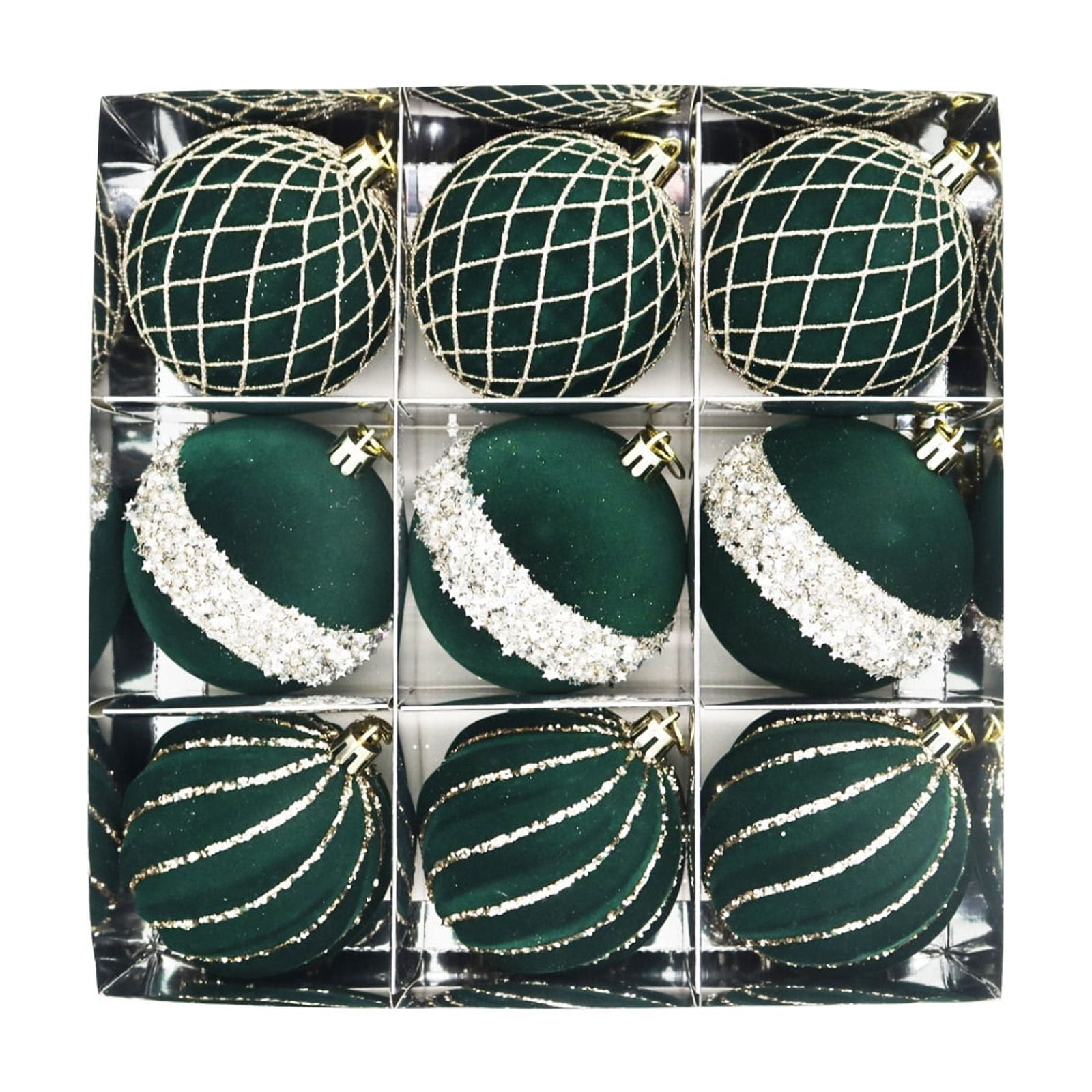 Decorr 9-Pack Diamond Flocking Electroplated Plastic Christmas Balls ...