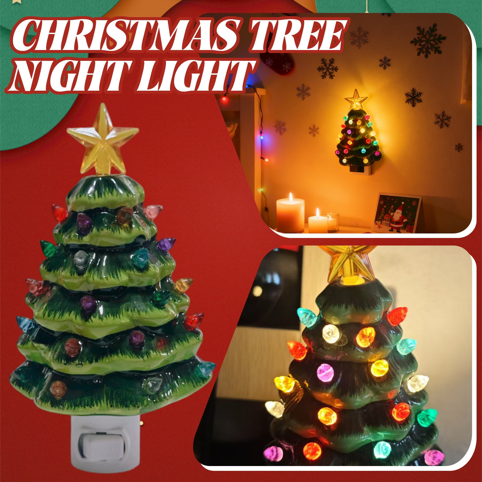 Decorr Ceramic Christmas Tree Night Light, Plugin Green Christmas Tree ...