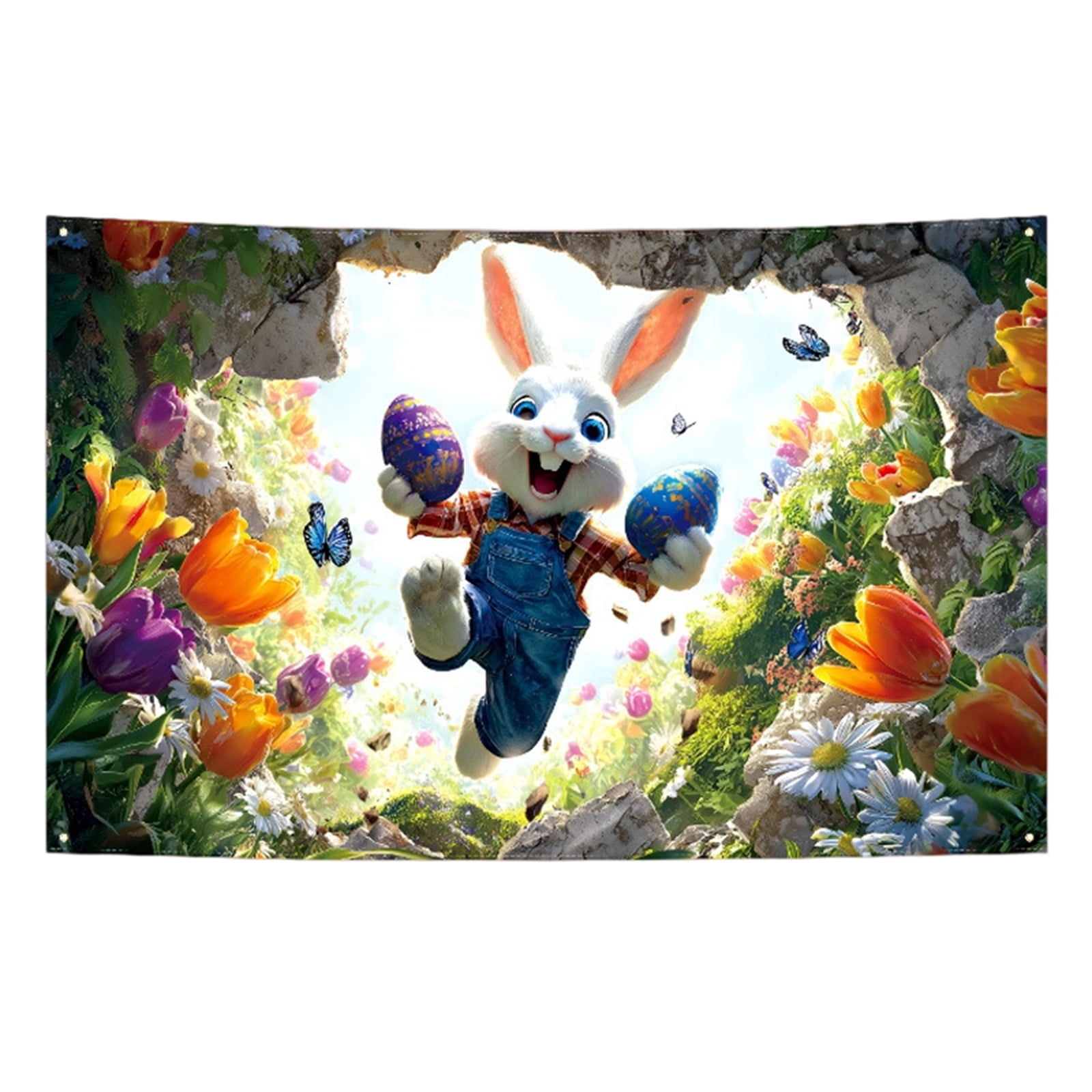 Decorr Easter Banner with Bunny & Eggs - Large Happy Easter Party Decor ...