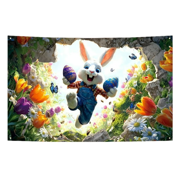 Decorr Easter Banner with Bunny & Eggs - Large Happy Easter Party Decor ...