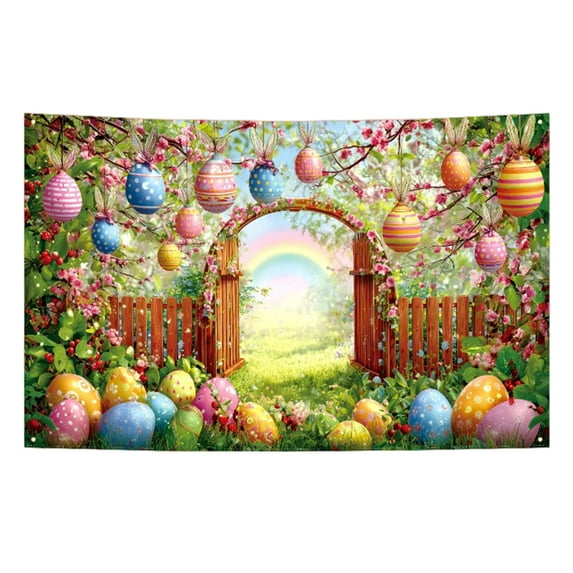 Decorr Easter Banner with Bunny & Eggs - Large Happy Easter Party Decor ...