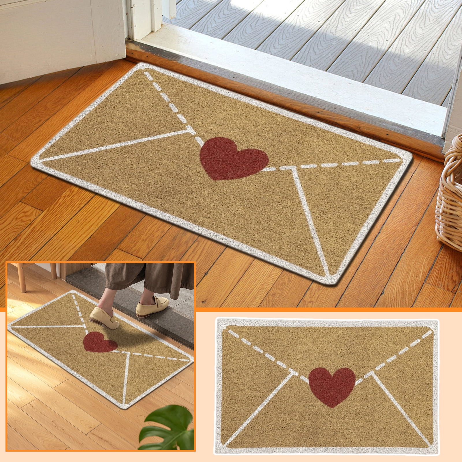 Decorr Heart-Shaped Envelope Doormat - Valentine's Day Coir Doormat For ...
